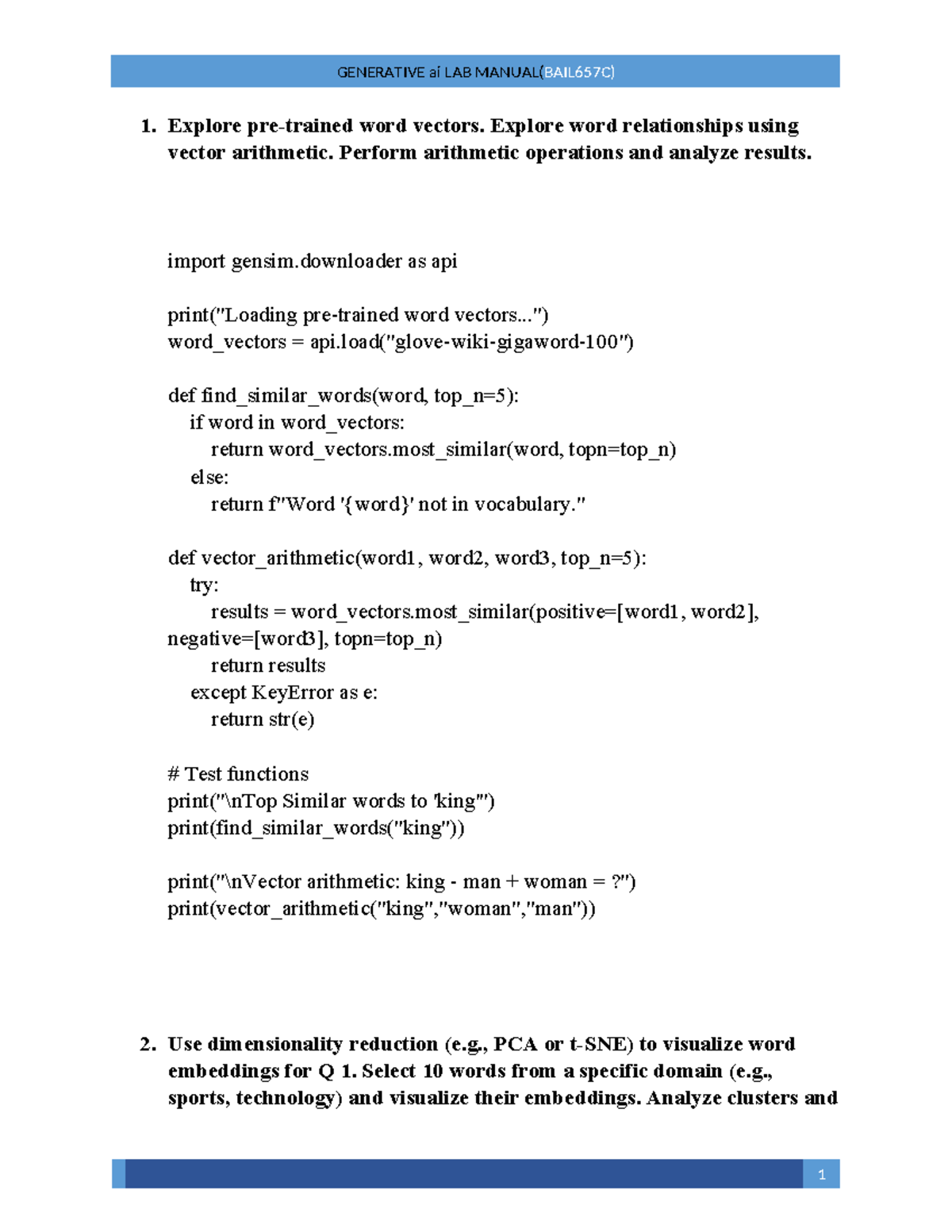 Generative AI Lab Manual - BAIL657C: Exploring Word Vectors and PCA ...
