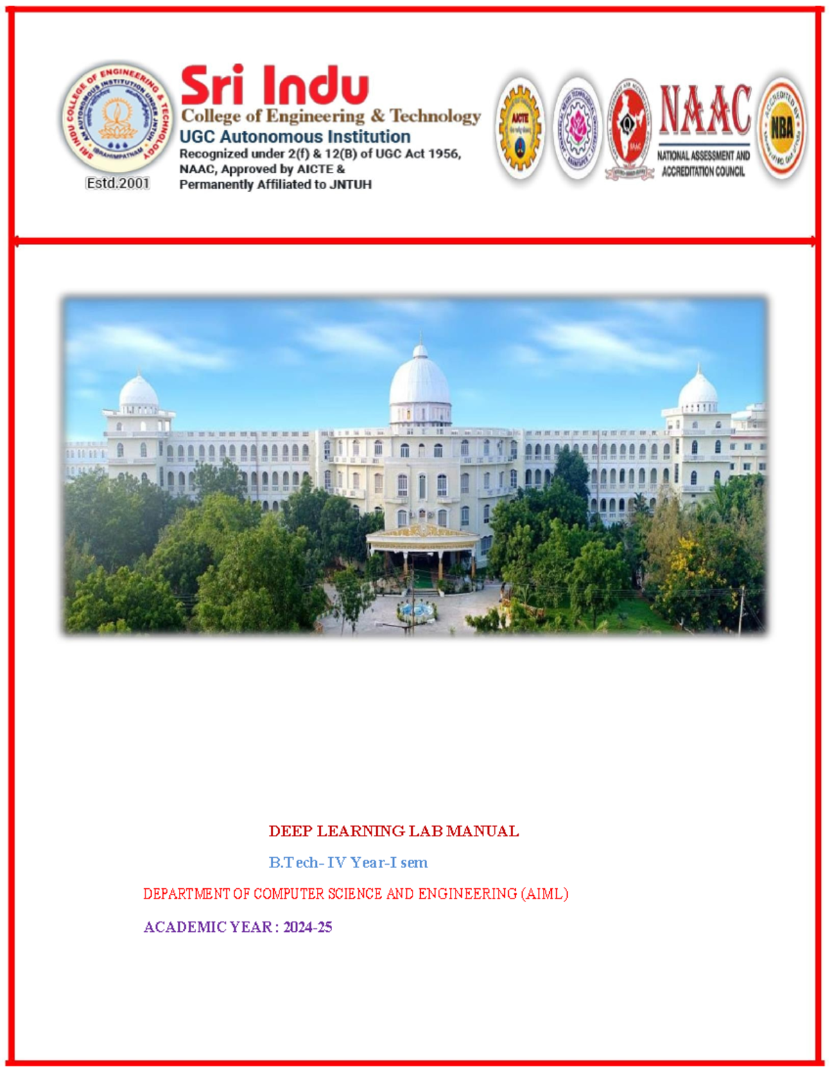 Deep Learning Lab Manual for CSE (AIML) - R20CSM41L - Studocu