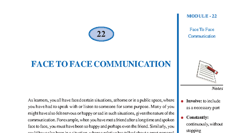 Face To Face Communication - ENGLISH COURSE (302) Module 22 Notes - Studocu