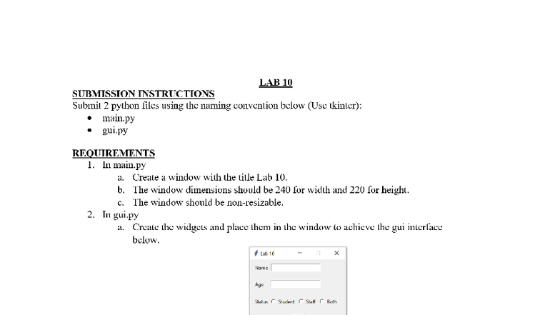 Lab 10 - Python GUI Submission Instructions - Studocu