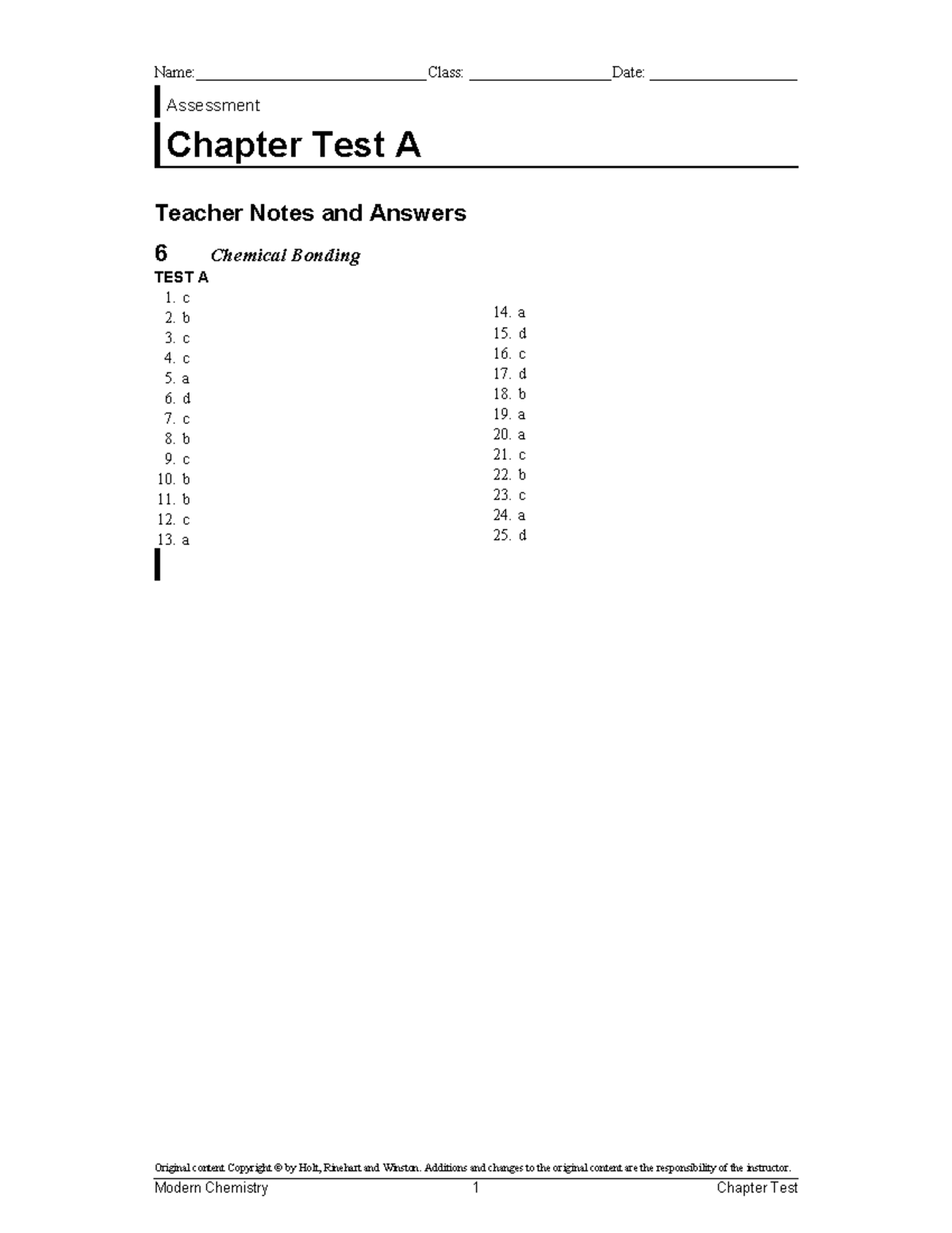 Chapter 6 Test A - Assessment Chapter Test A Teacher Notes and Answers ...