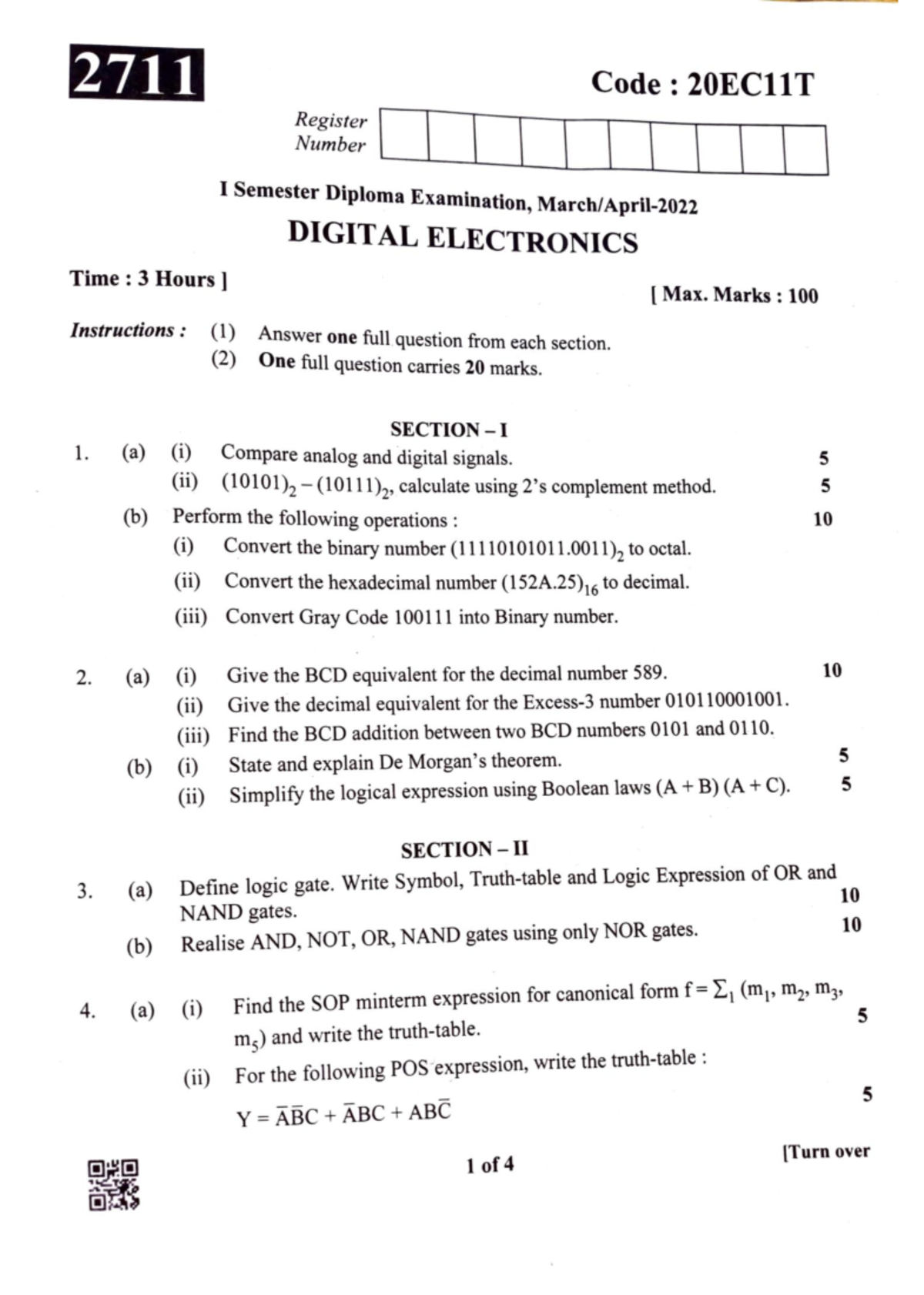 APR22 20EC11T DE - Digital Electronics Exam Paper - Studocu