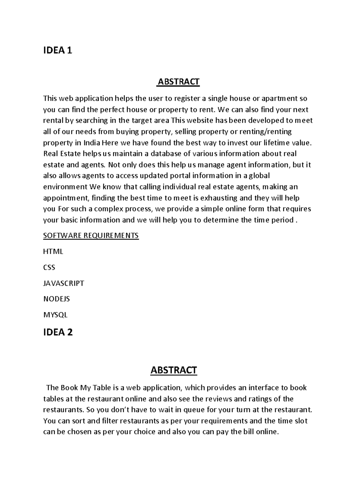 Web App Project Ideas: Abstracts & Requirements Overview - Studocu