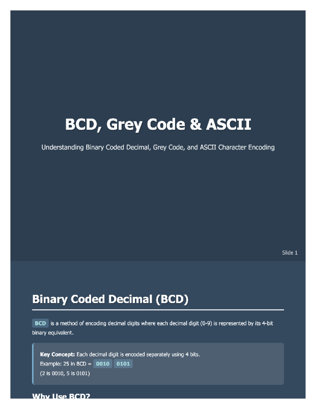 BCD, Grey Code, and ASCII Encoding Overview - Lecture Notes - Studocu