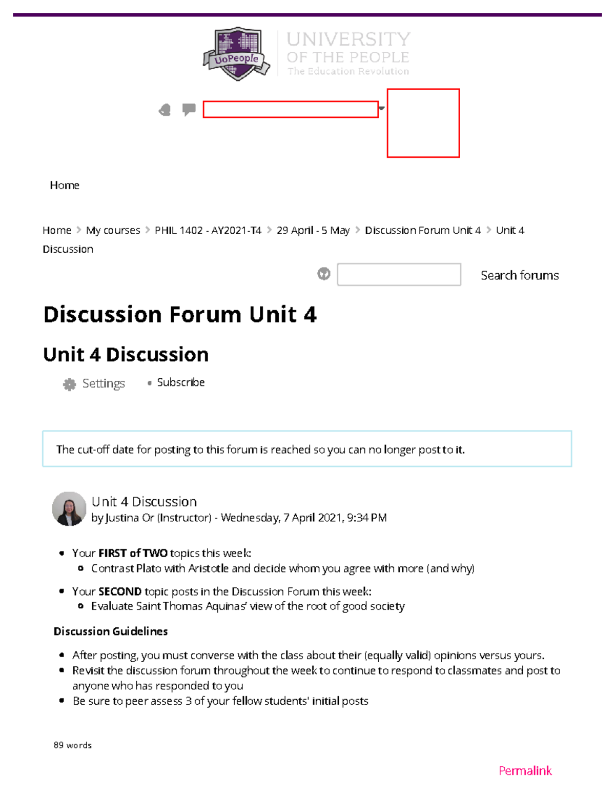 PHIL 1402 - Unit 4 Discussion - Home Discussion Forum Unit 4 Unit 4 ...