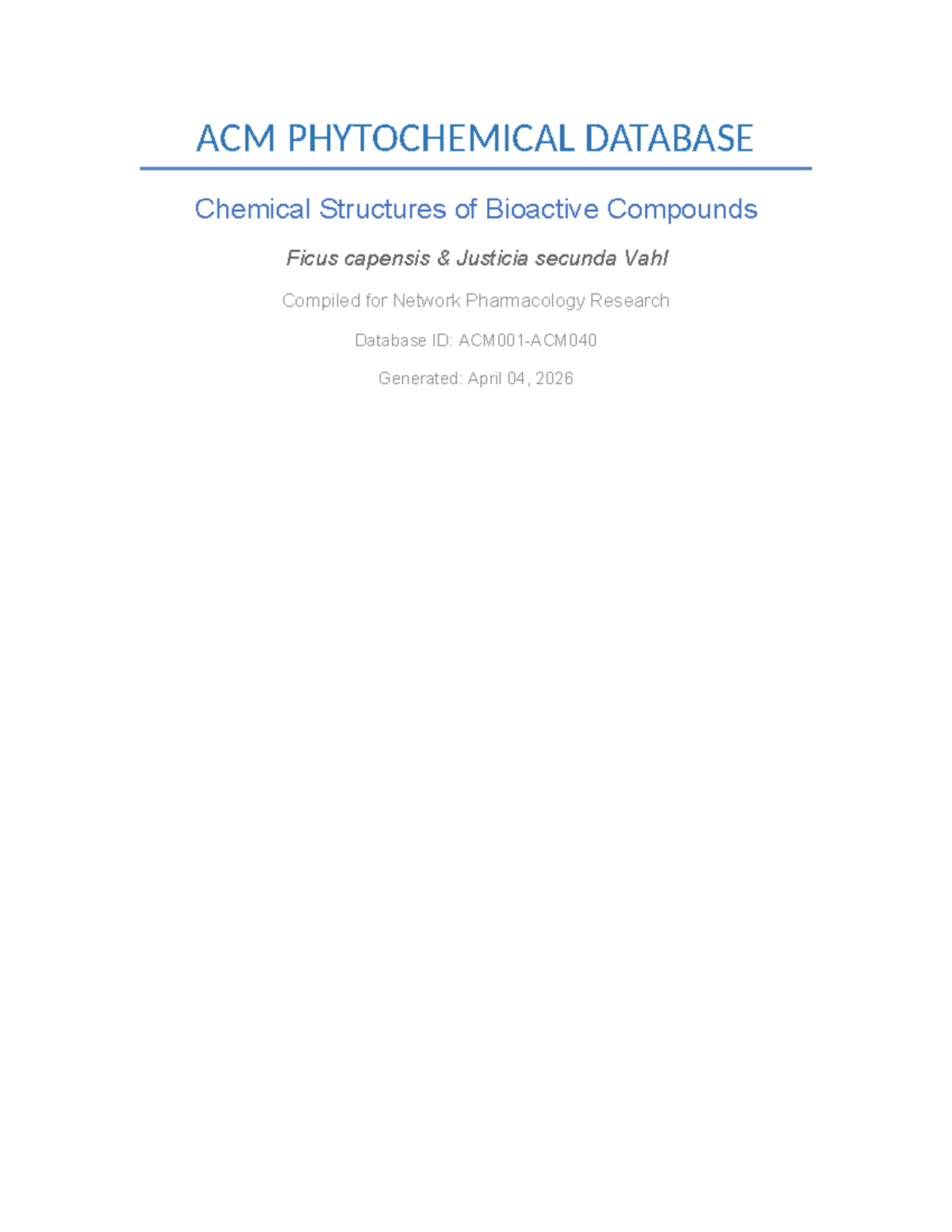 ACM PHYTOCHEMICAL DATABASE: Structures of Bioactive Compounds - Studocu