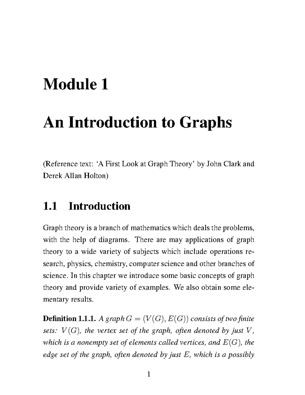 SLM- Maths-Graph theory - Module 1 An Introduction to Graphs (Reference text: ‘A First Look at ...
