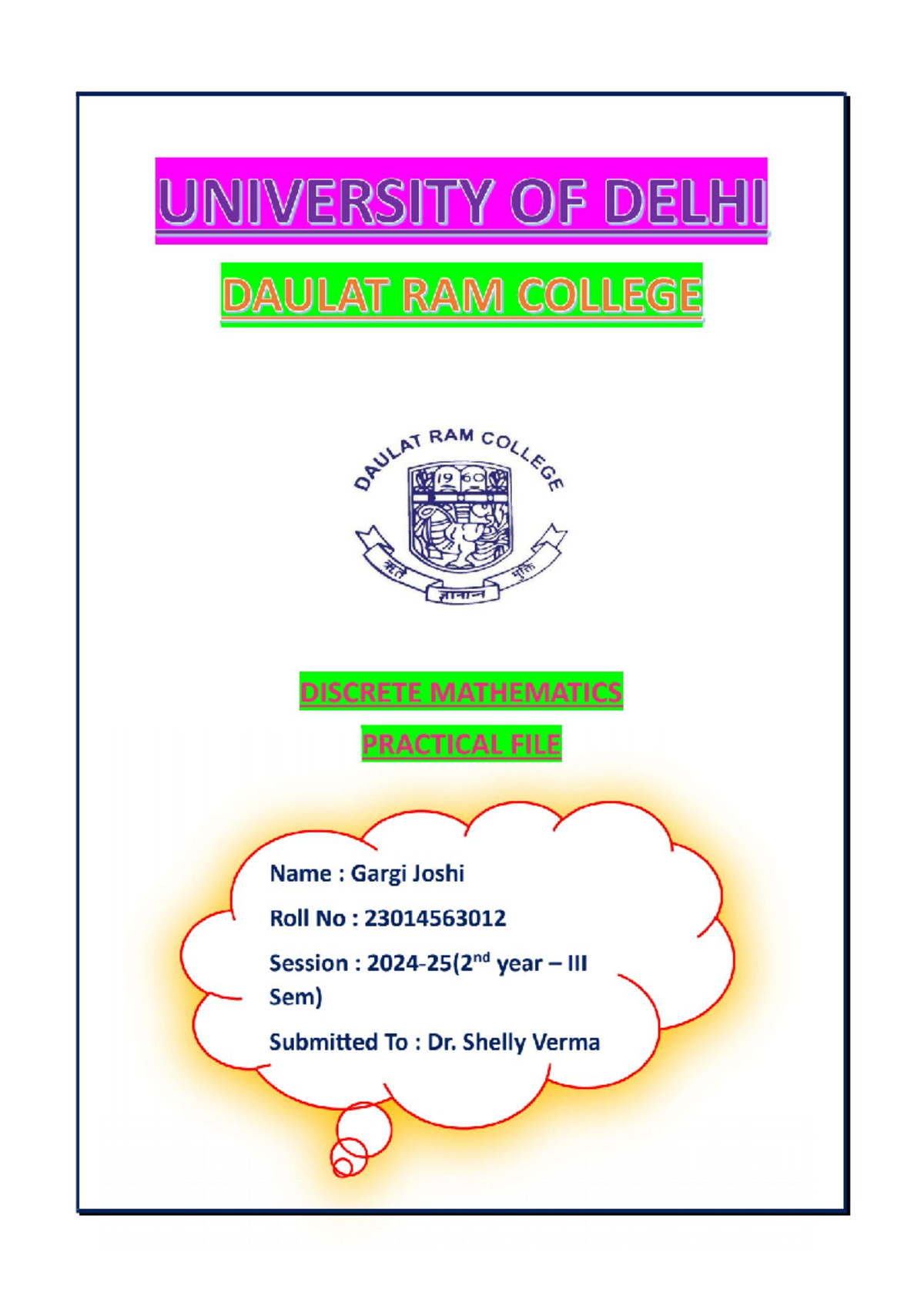 SK23009 Discrete Mathematics Practical File - Gargi Joshi - Studocu