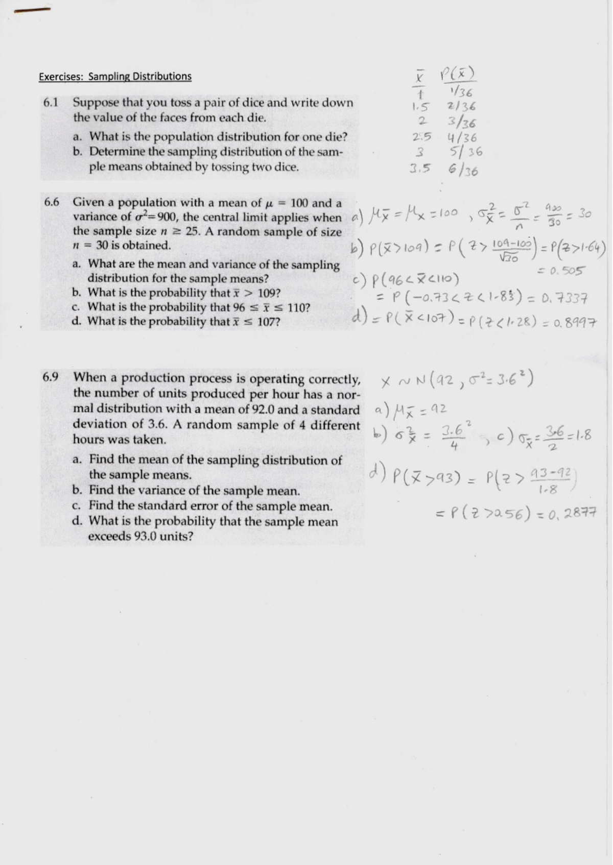 Sampling-dist exercises-solutions - Exercises: Sampling Distributions X ...