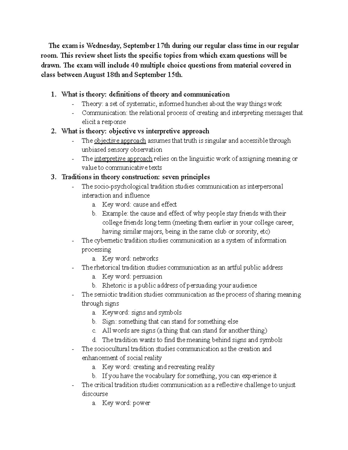Communication Theories Exam Study Guide (COM101) - Studocu