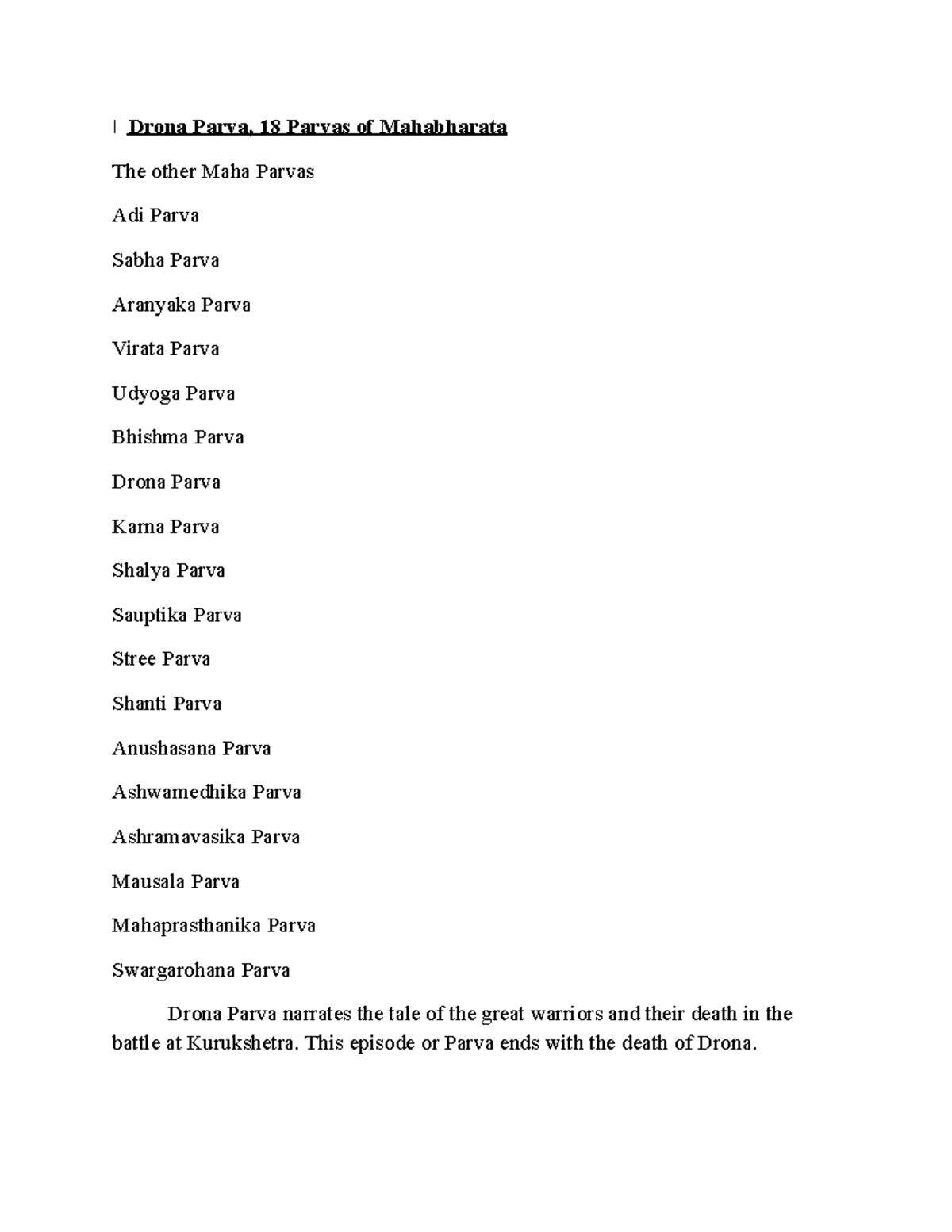 Drona Parva in Mahabharata: Overview of Key Events and Characters - Studocu