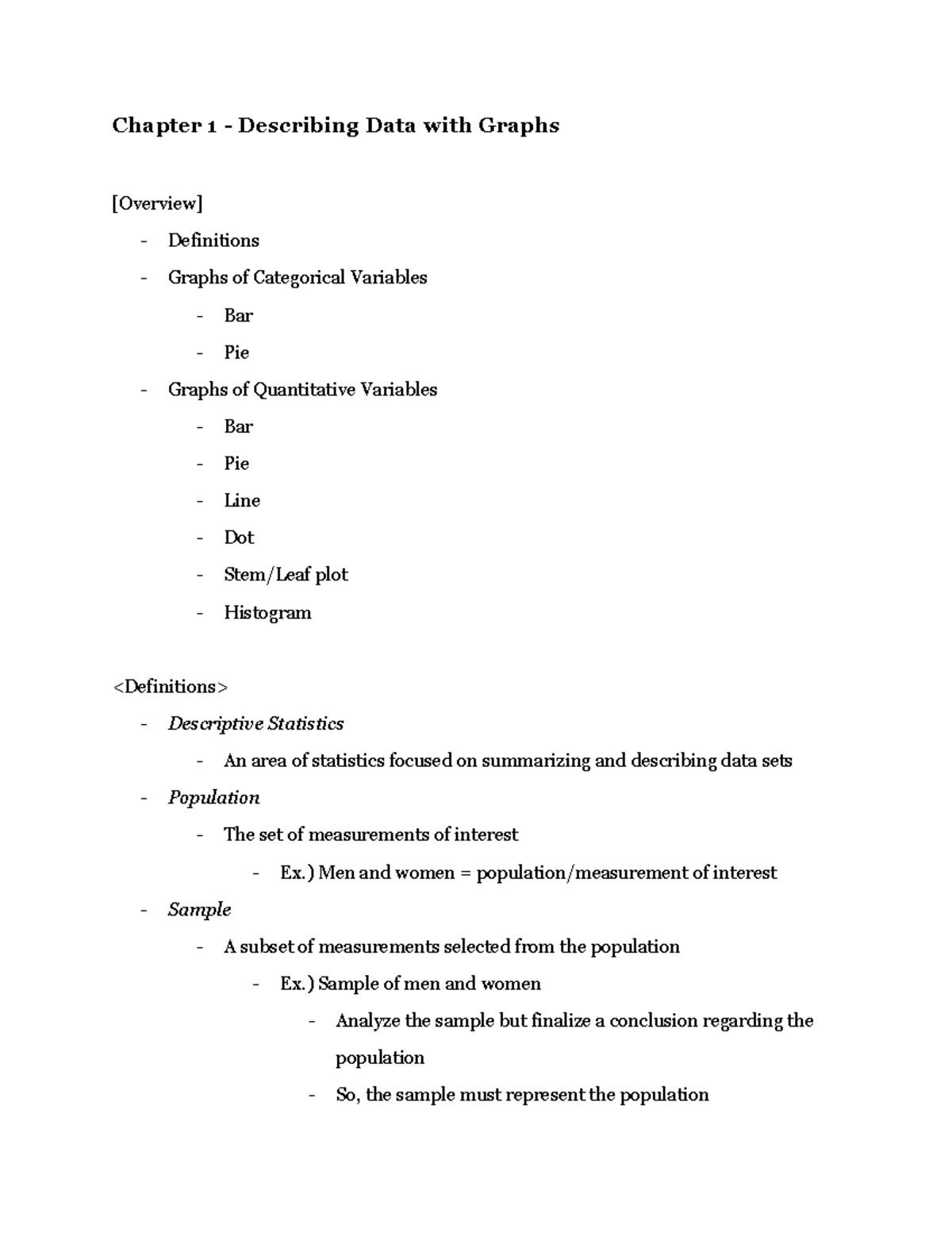 MGT10H Final Exam Notes - Chapter 1: Describing Data with Graphs ...