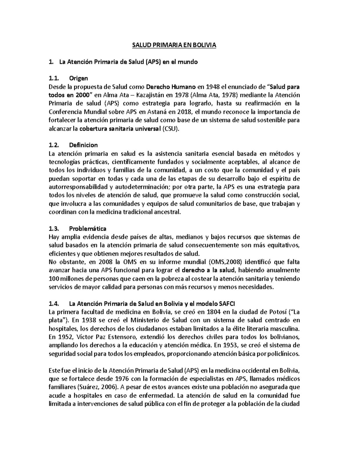 Atención Primaria de Salud (APS) en Bolivia: Historia y Desafíos - Studocu