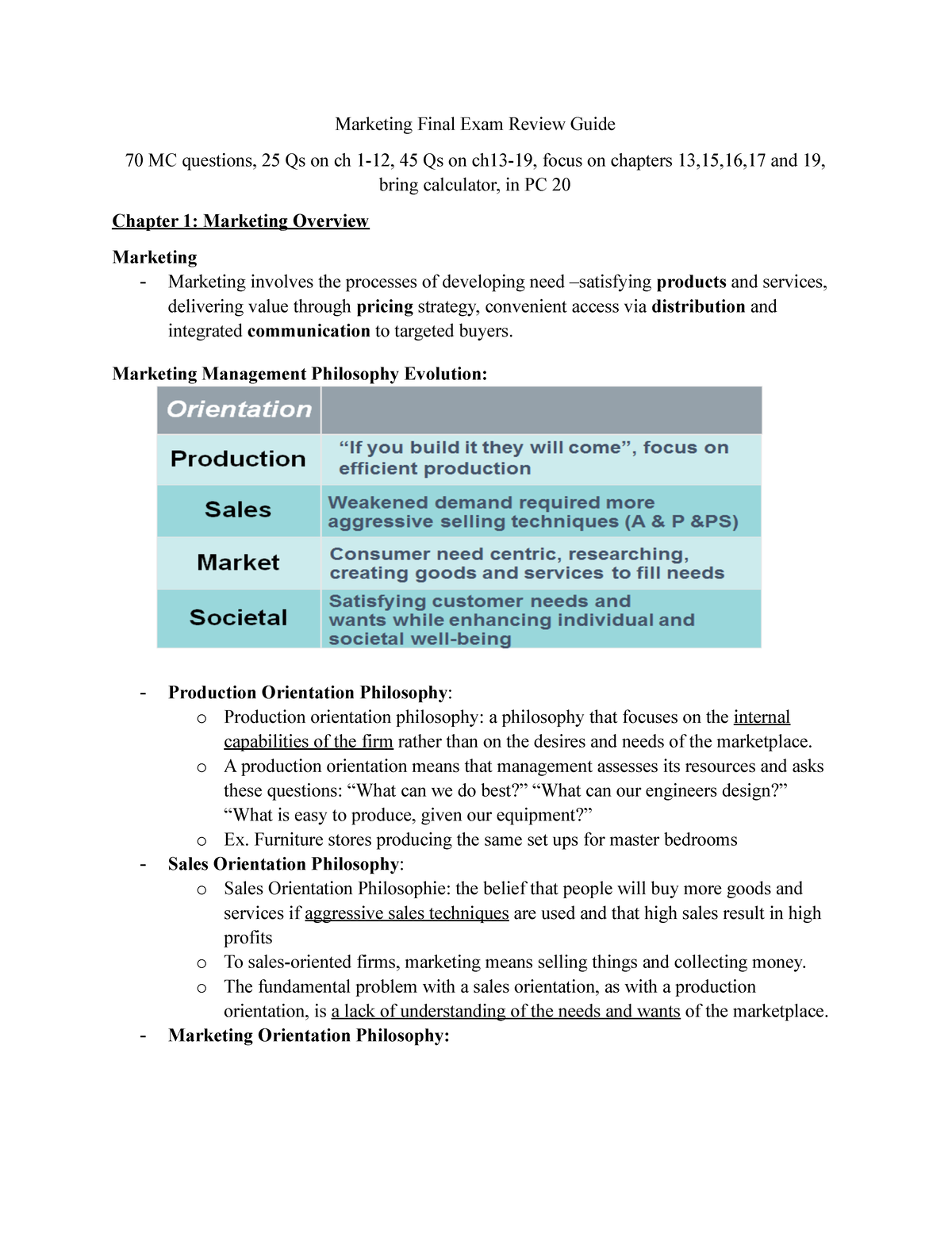 Introduction to Marketing (MKT 101) Final Exam Review Guide - Studocu
