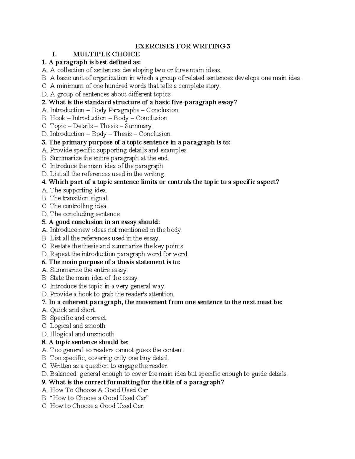 ENG 307 Revision: Writing Exercises and Essay Structure Guide - Studocu
