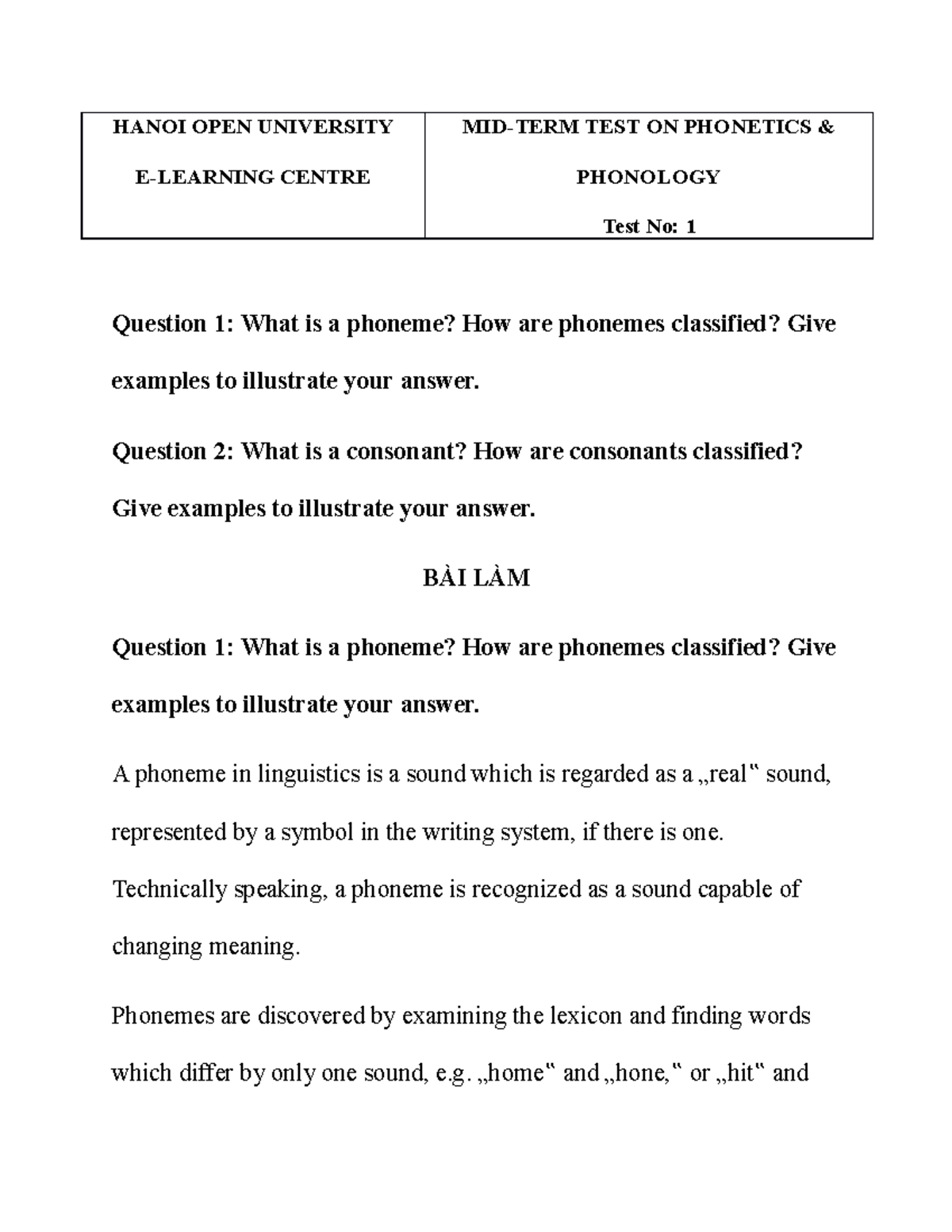 Mid-Term Test on Phonetics & Phonology (ENG 101) – Answers & Analysis ...