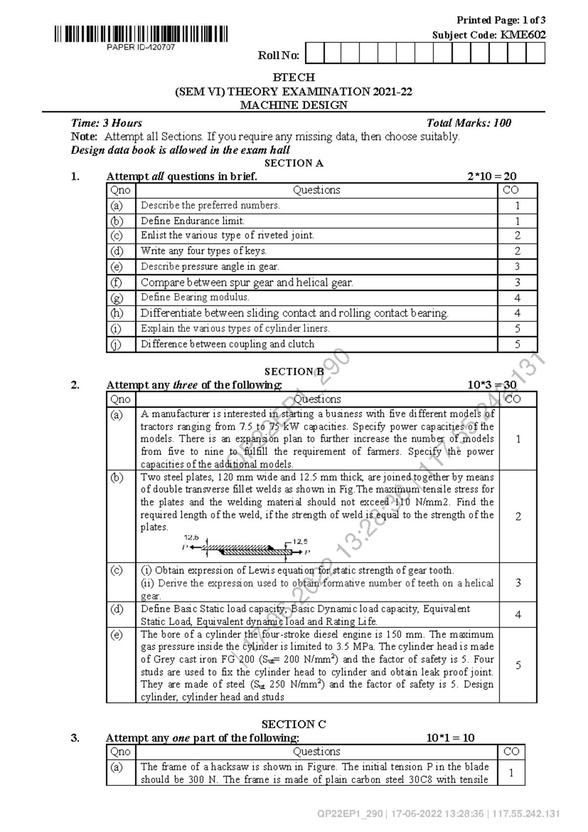 Machine Design Theory Exam Notes - KME602 (BTech Sem VI) - Studocu
