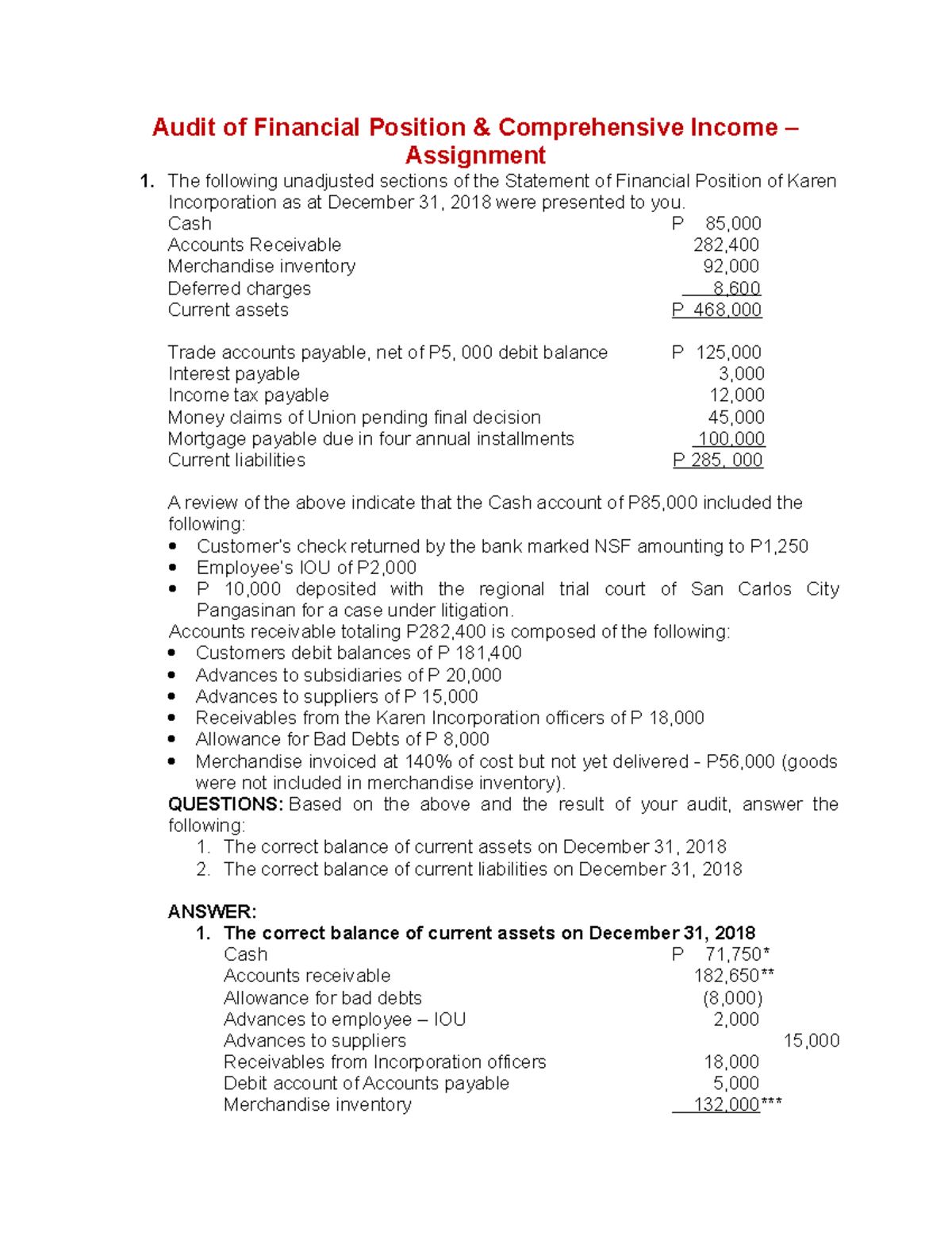 Assignment 5 - Comprehensive Income & Financial Position Audit - Studocu