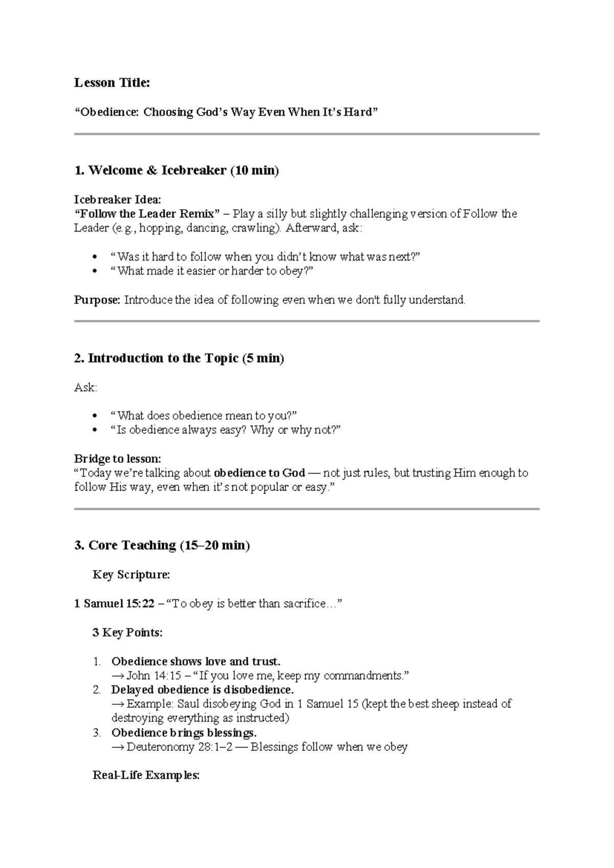 Lesson on Obedience: Trusting God's Way (Course Code: OB101) - Studocu