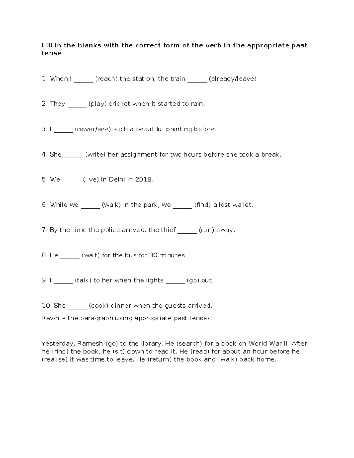 English Worksheet 2: Past Tense Verb Exercises - Studocu