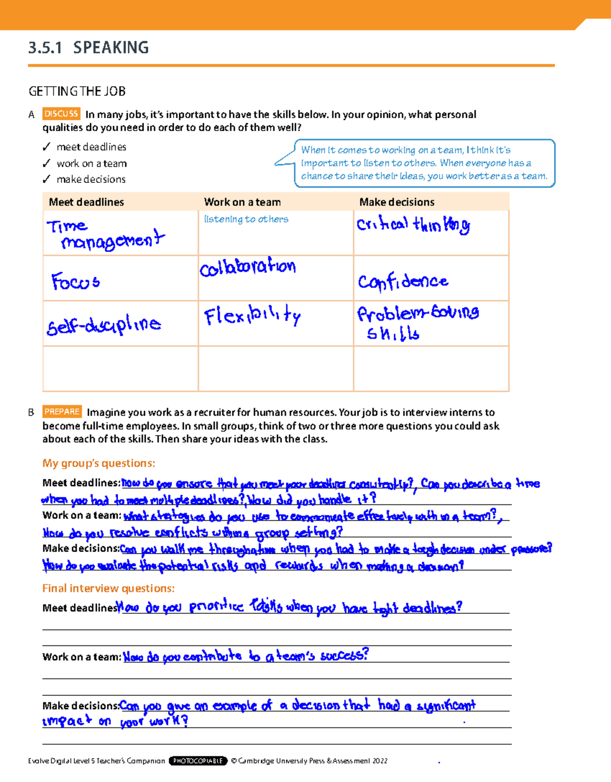 Evolve Digital Level 5 Worksheets 3 - GETTING THE JOB A DISCUSS In many ...