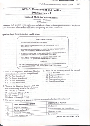 AP U. Government and Politics Practice Exam 3 - MCQ & FRQ Review - Studocu