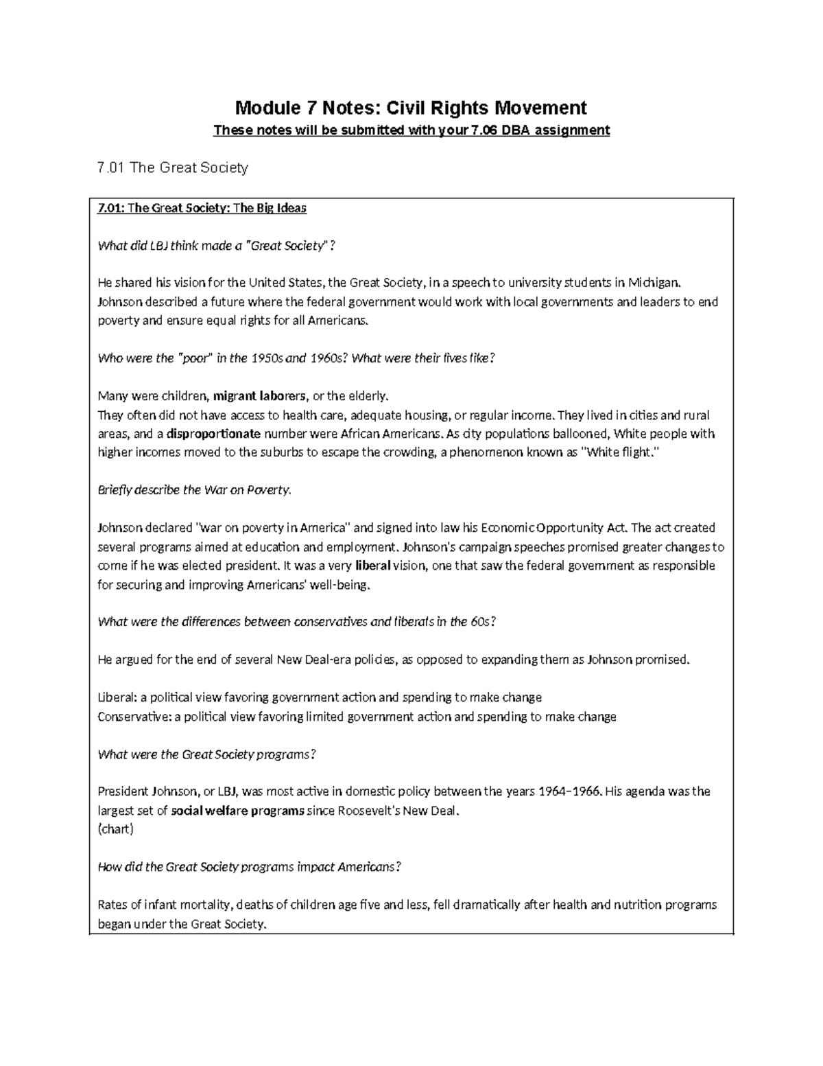 U.S. History Module 7 Notes: Civil Rights Movement Overview - Studocu