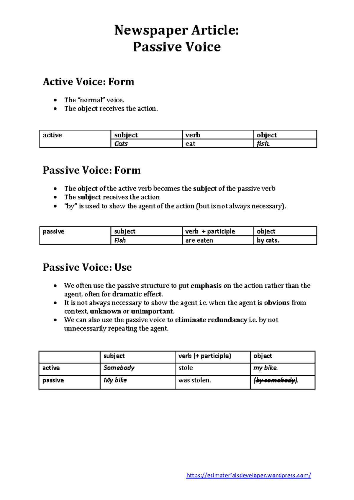 Newspaper Article Grammar Practice: Passive & Active Voice Techniques ...