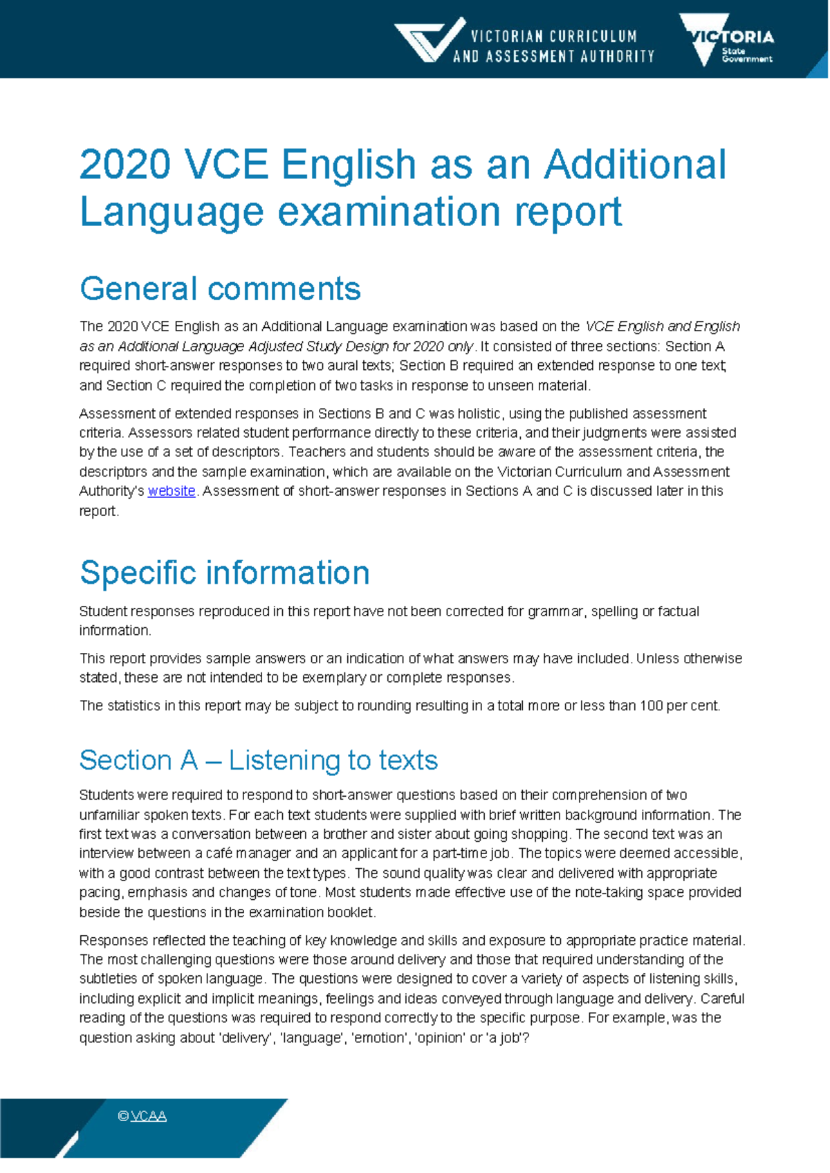 2020EAL Final Exam Report: Analysis and Insights - 2020 VCE English as ...