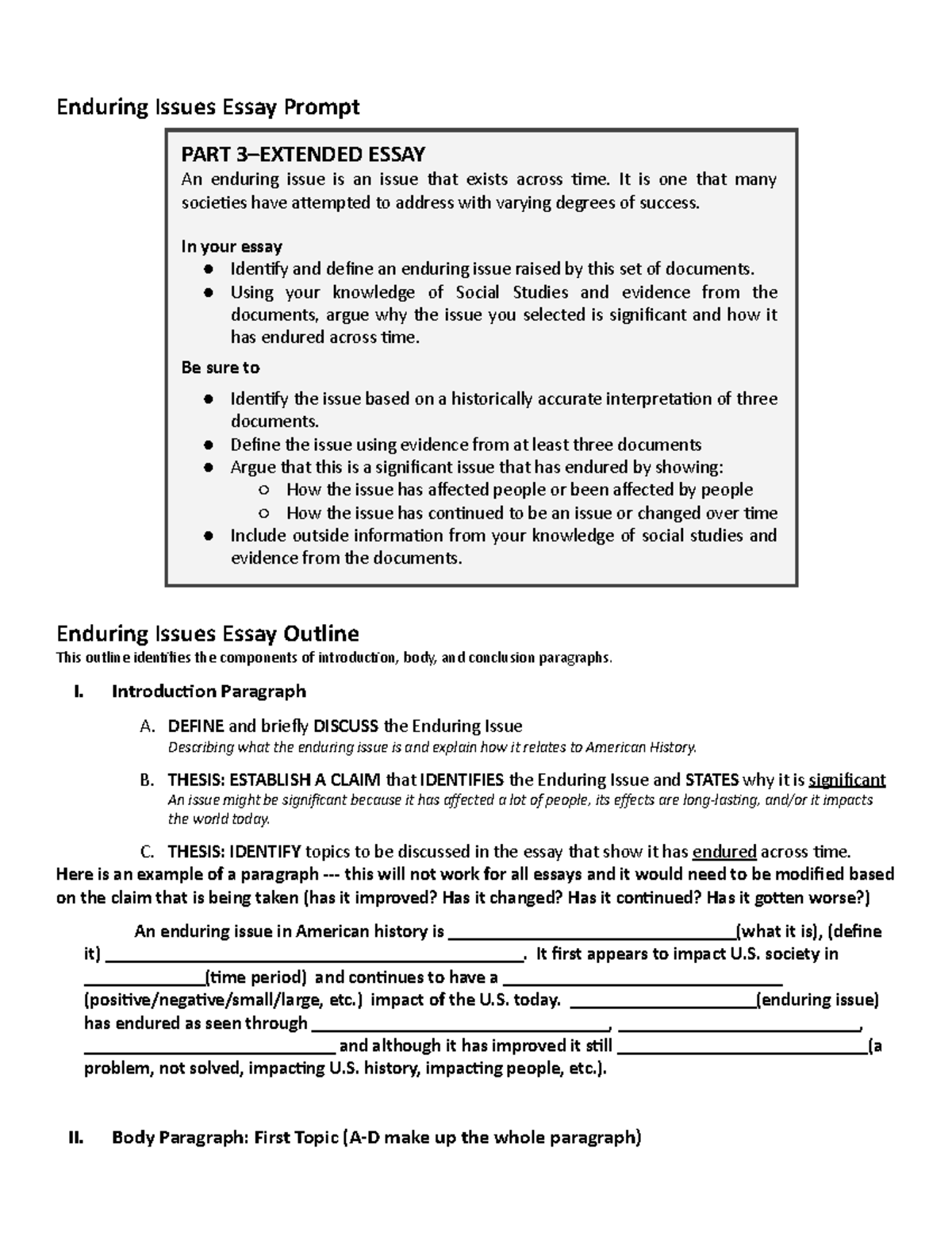 Enduring Issues Essay Format Guide for Social Studies (SS101) - Studocu