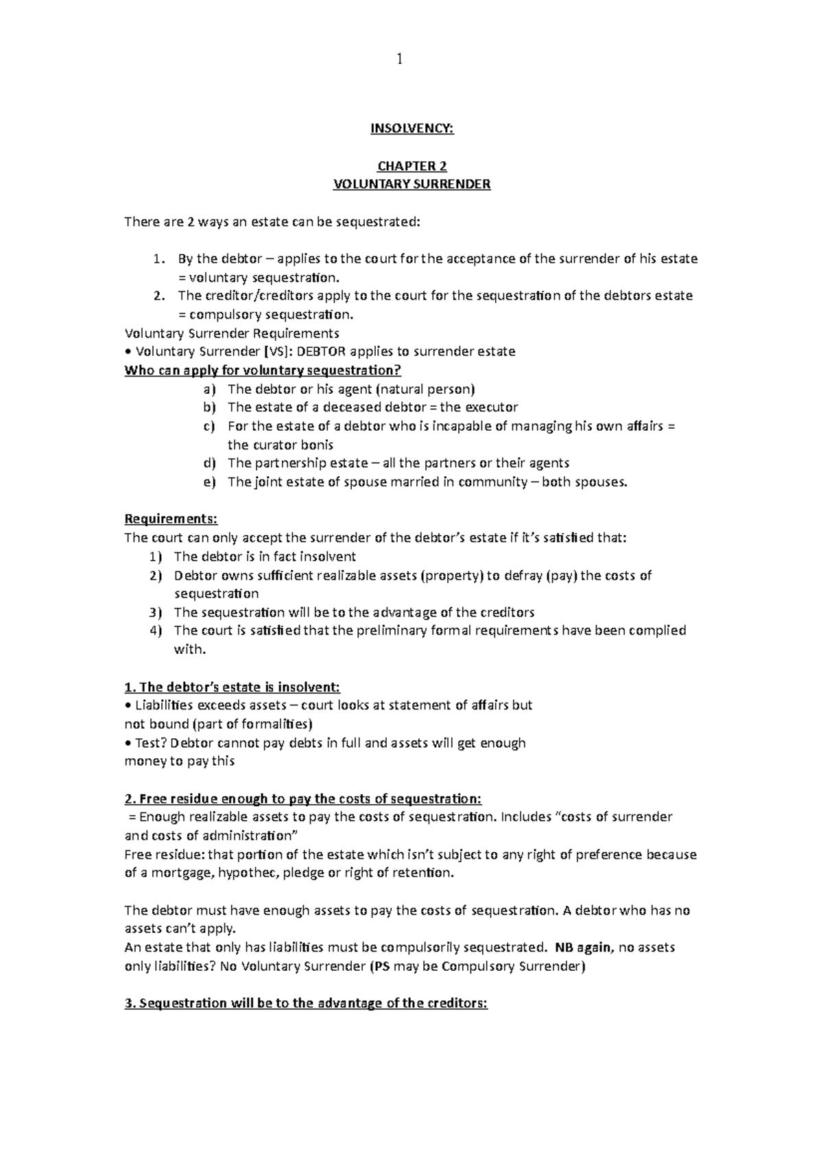 MRL3701 - Insolvency Law: Chapter 2 & 3 - Voluntary Surrender Explained ...