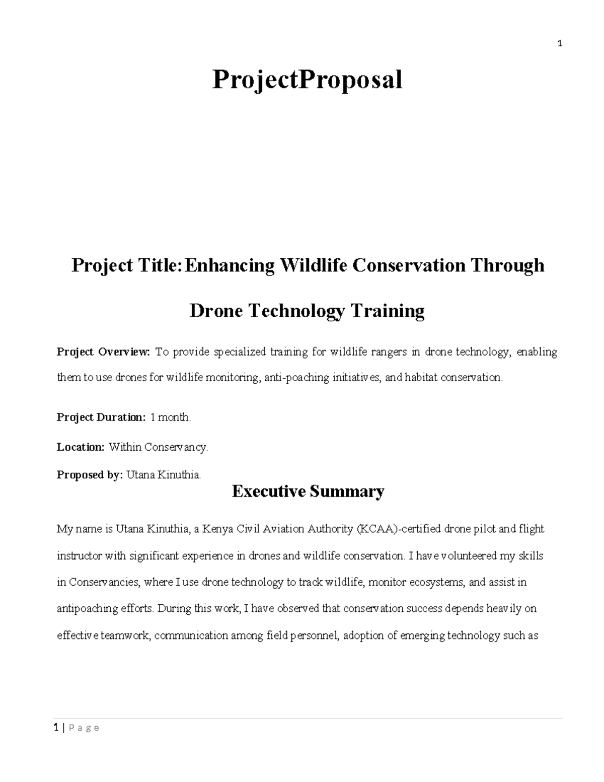 1 Project Proposal: Enhancing Wildlife Conservation via Drone Training ...
