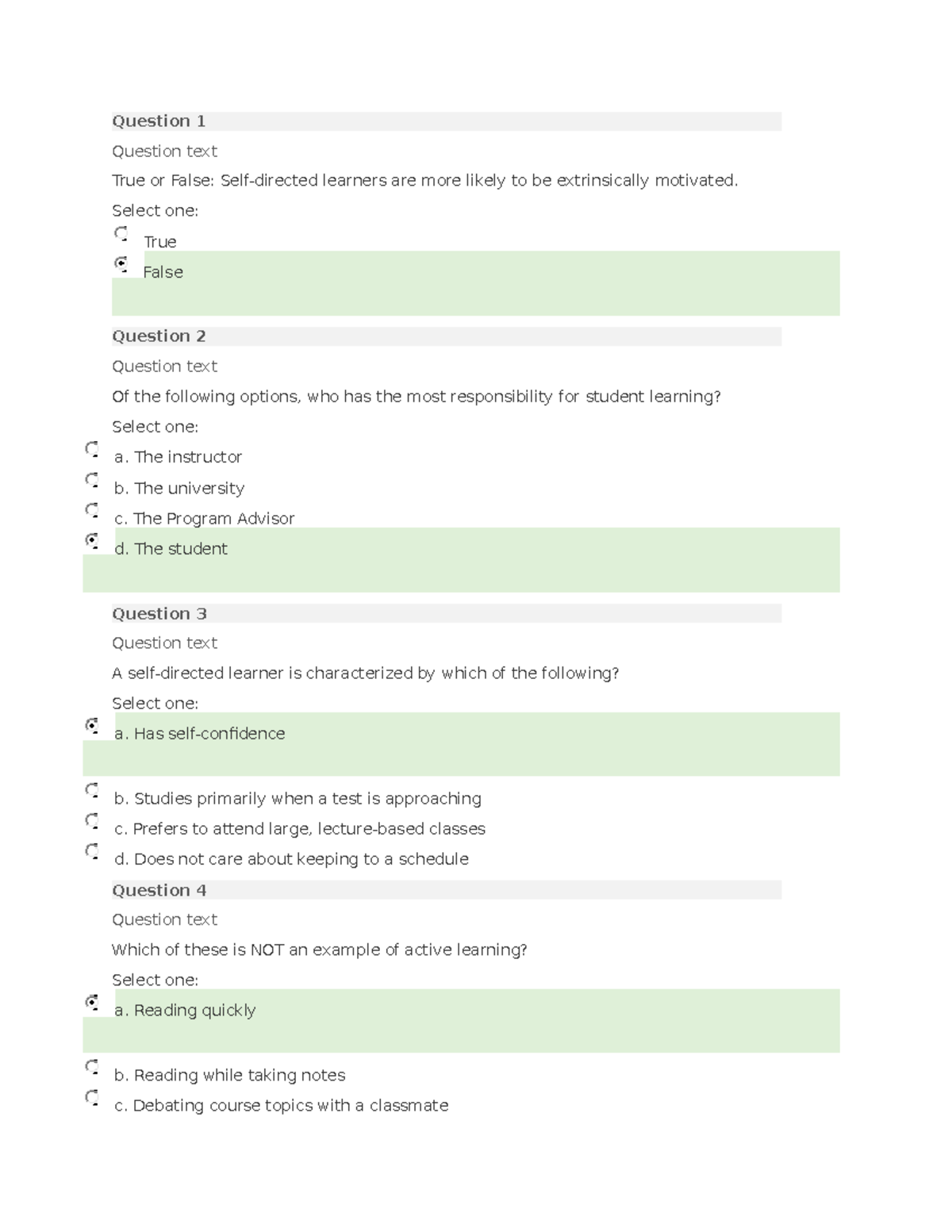 Self-Quiz for Unit 5 - Motivation Theories and Learning Styles - Studocu