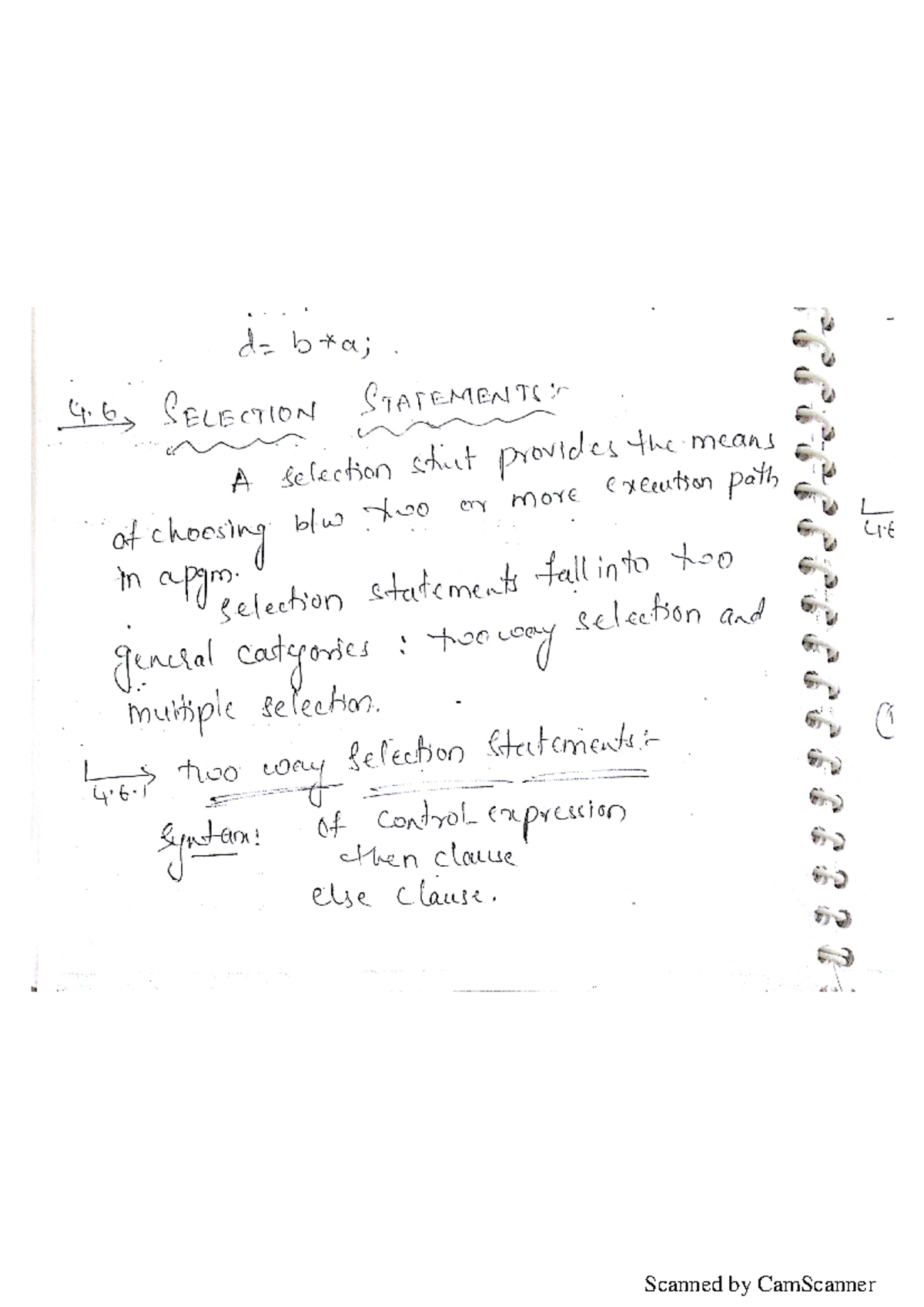 Ppl unit 3 - ppl notes - b 4 SELECTION STATEMENTS: selection stirt ...