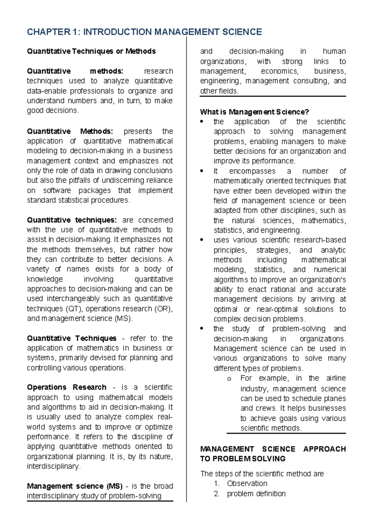 Introduction to management science - Quantitative Techniques or Methods ...