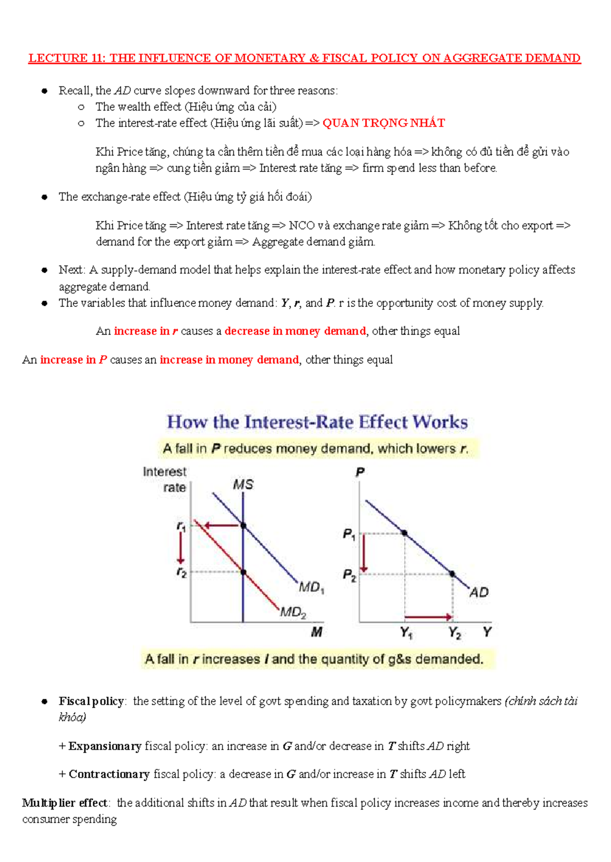 LECTURE 11: MONETARY & FISCAL POLICY IMPACT ON AGGREGATE DEMAND - Studocu
