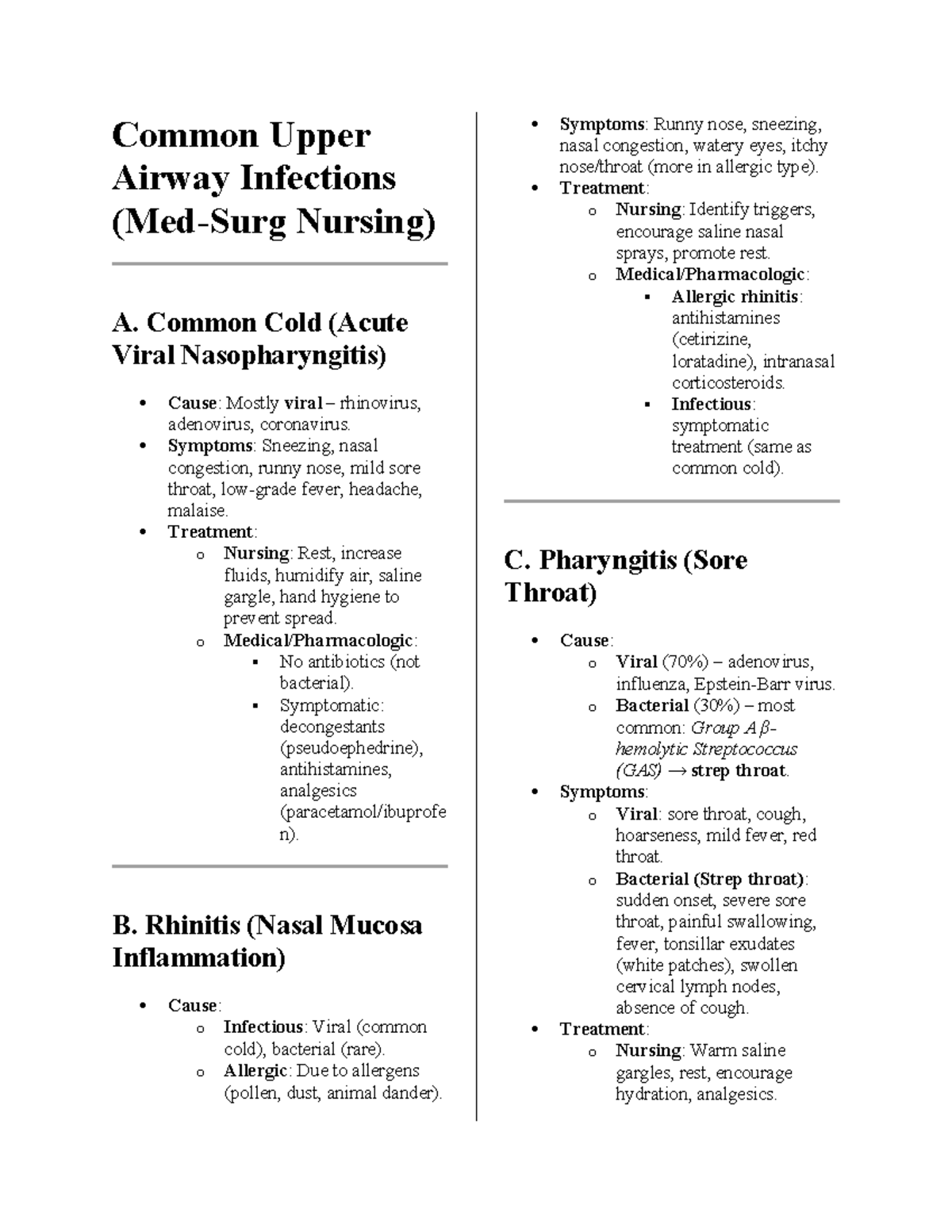 Nursing Guide to Common Upper Airway Infections (NURS 101) - Studocu