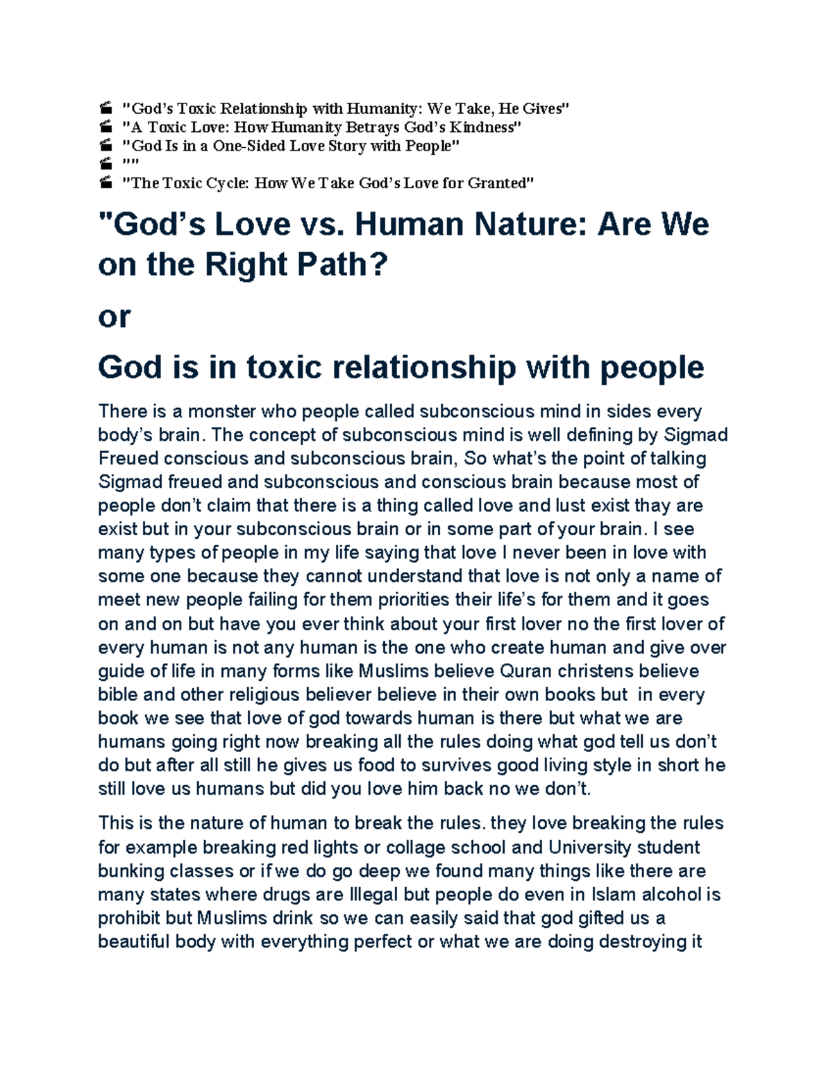 God is in toxic relationship with people - "God’s Toxic Relationship ...