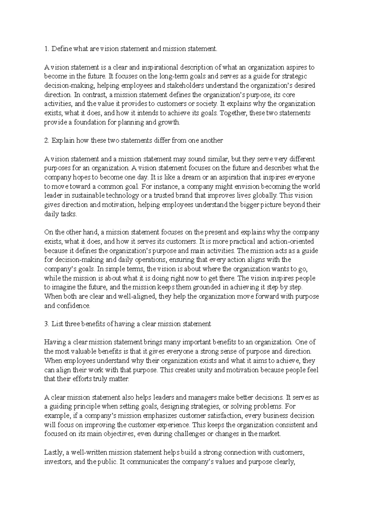 MGT Tutorial C2 - Understanding Vision and Mission Statements - Studocu