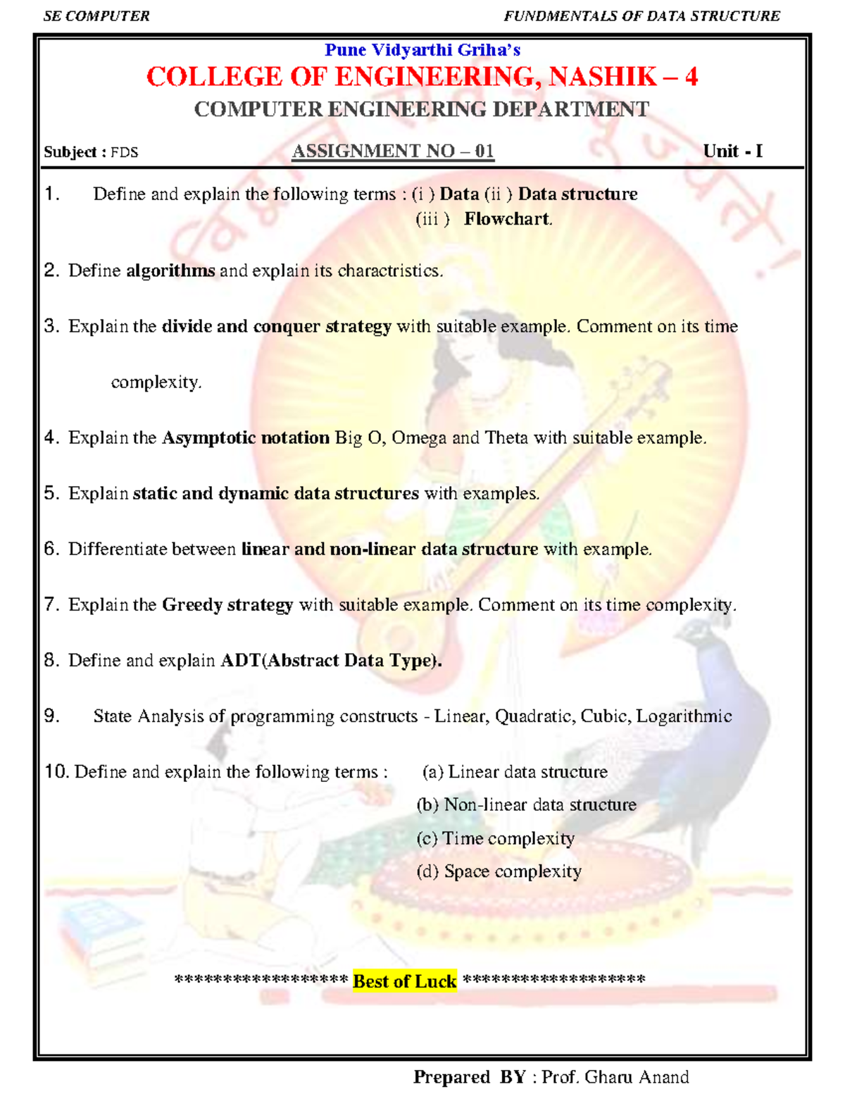 FDS-Assignment 01: Comprehensive Guide to Data Structures Concepts - Studocu