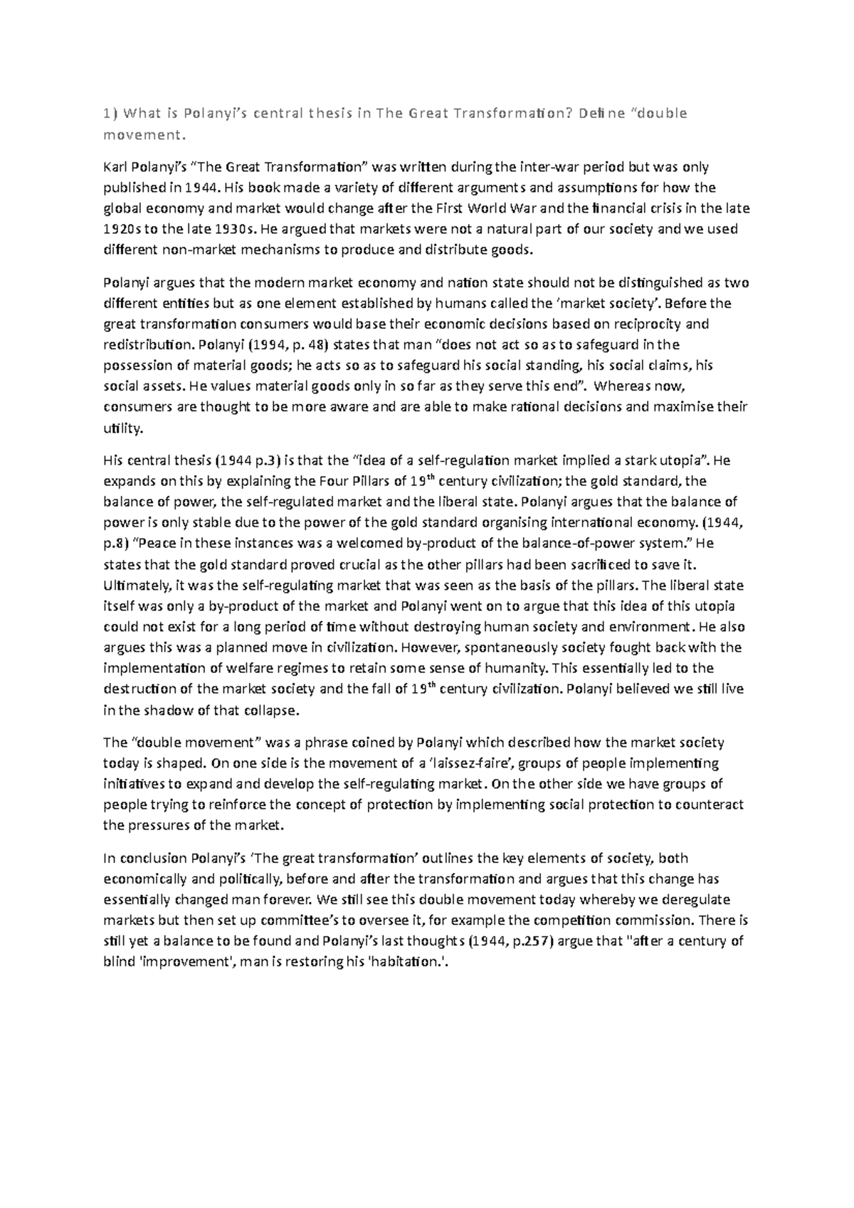 Polanyi's Central Thesis & 'Double Movement' in The Great ...