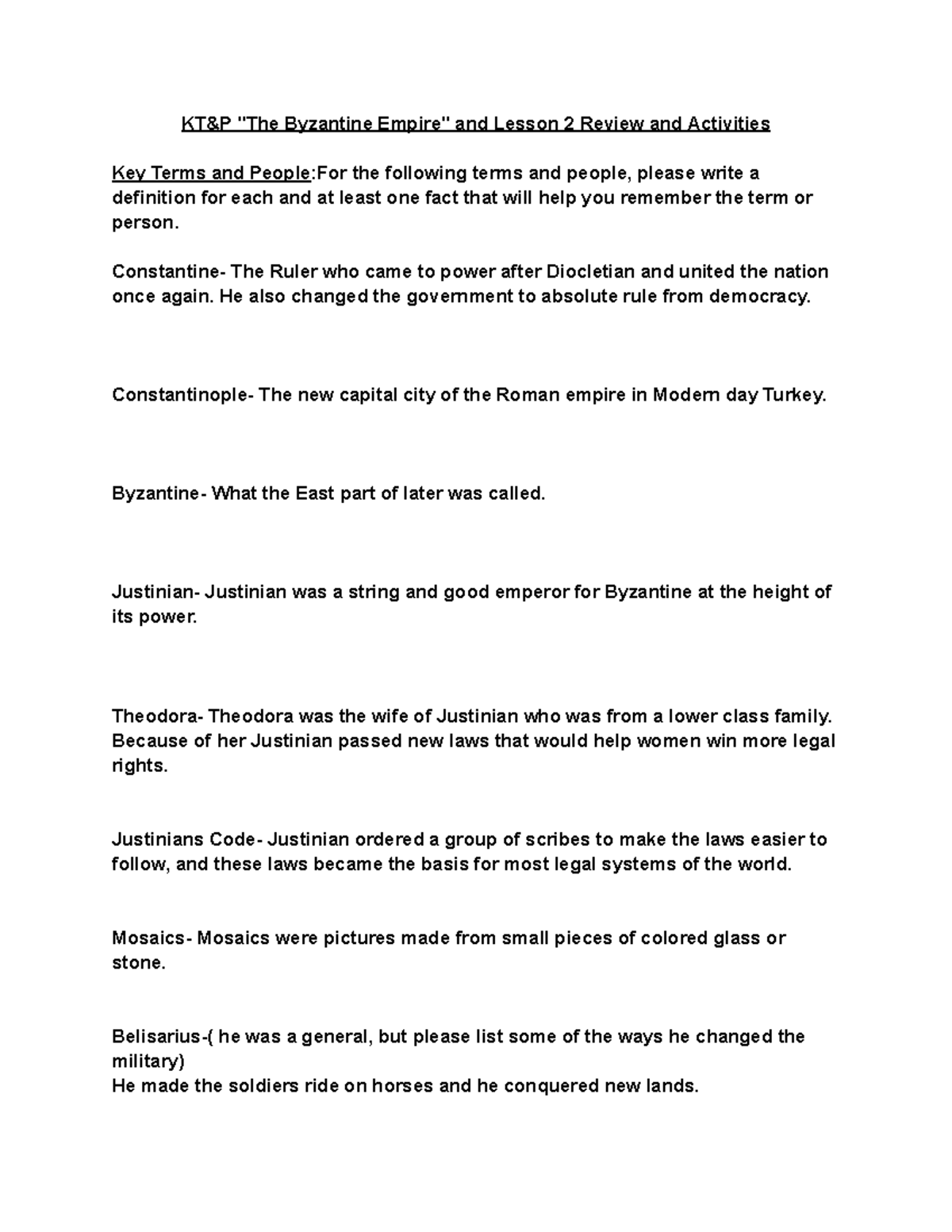 Byzantine Empire: Lesson 2 Review & Key Terms Overview - Studocu
