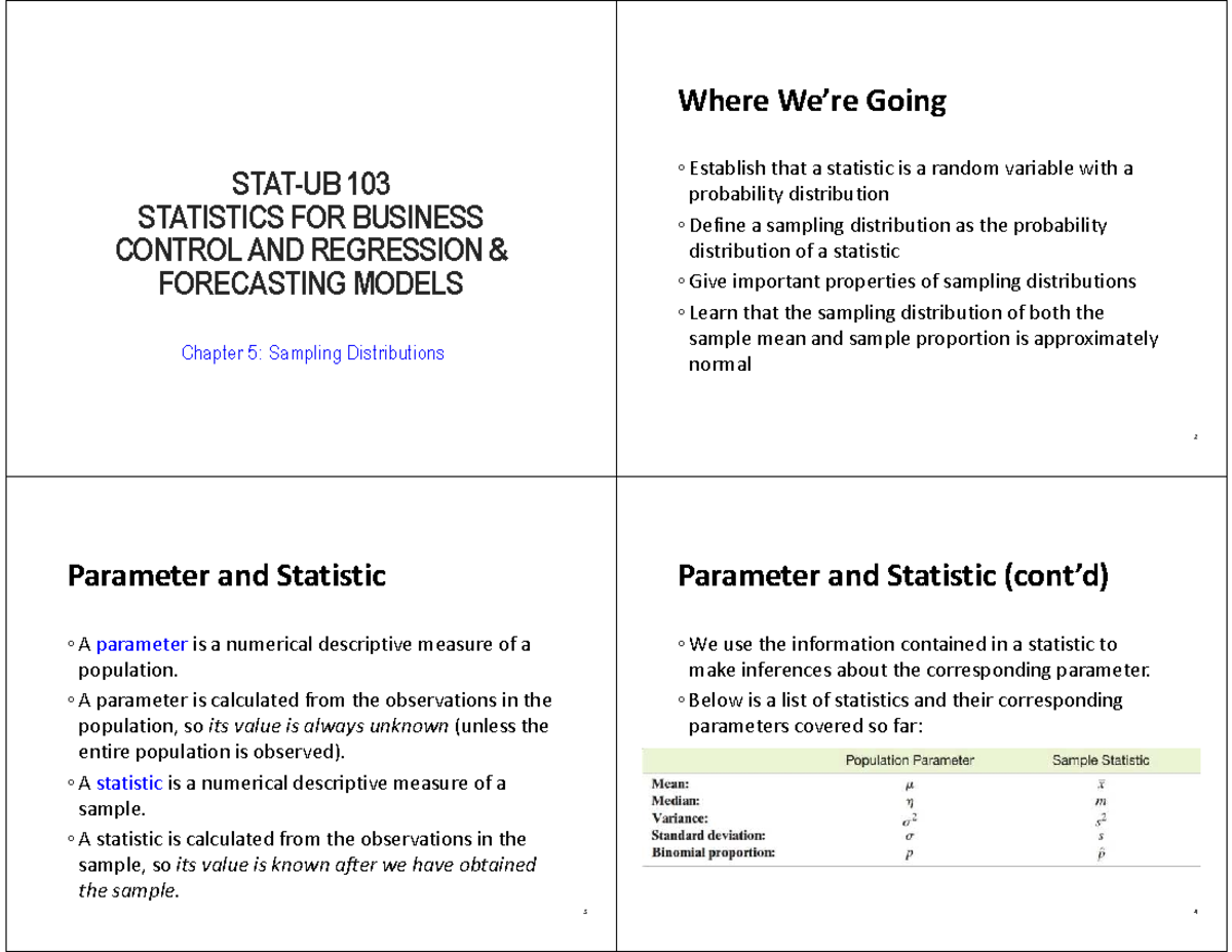 STAT-UB 103 Chapter 5: Understanding Sampling Distributions and Statistics - Studocu