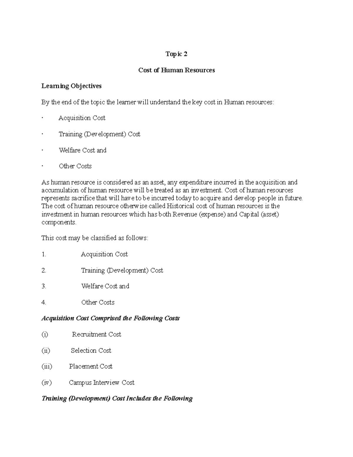 Topic 2- COST OF Human Resorces - Topic 2 Cost of Human Resources ...