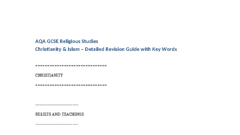 GCSE RS Revision Guide: Christianity & Islam Key Concepts and Teachings ...
