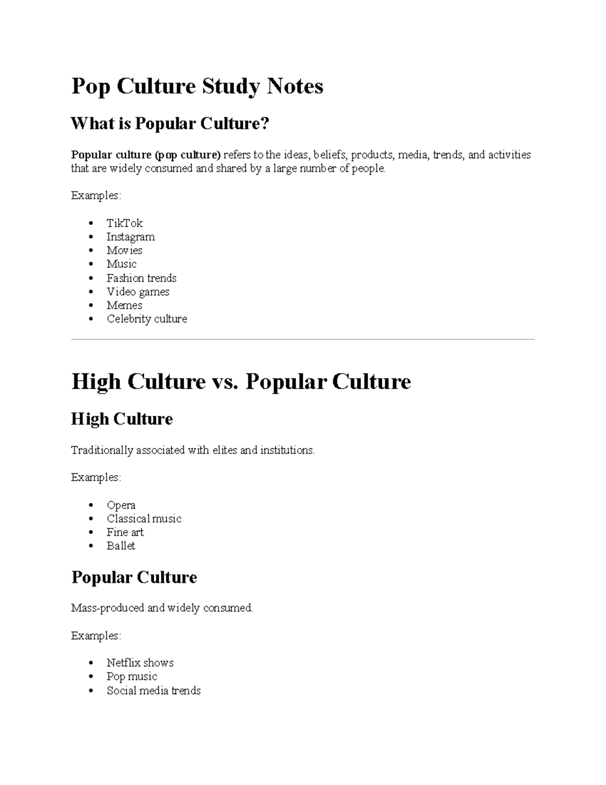 Pop Culture Study Notes: Understanding Key Concepts and Theories - Studocu