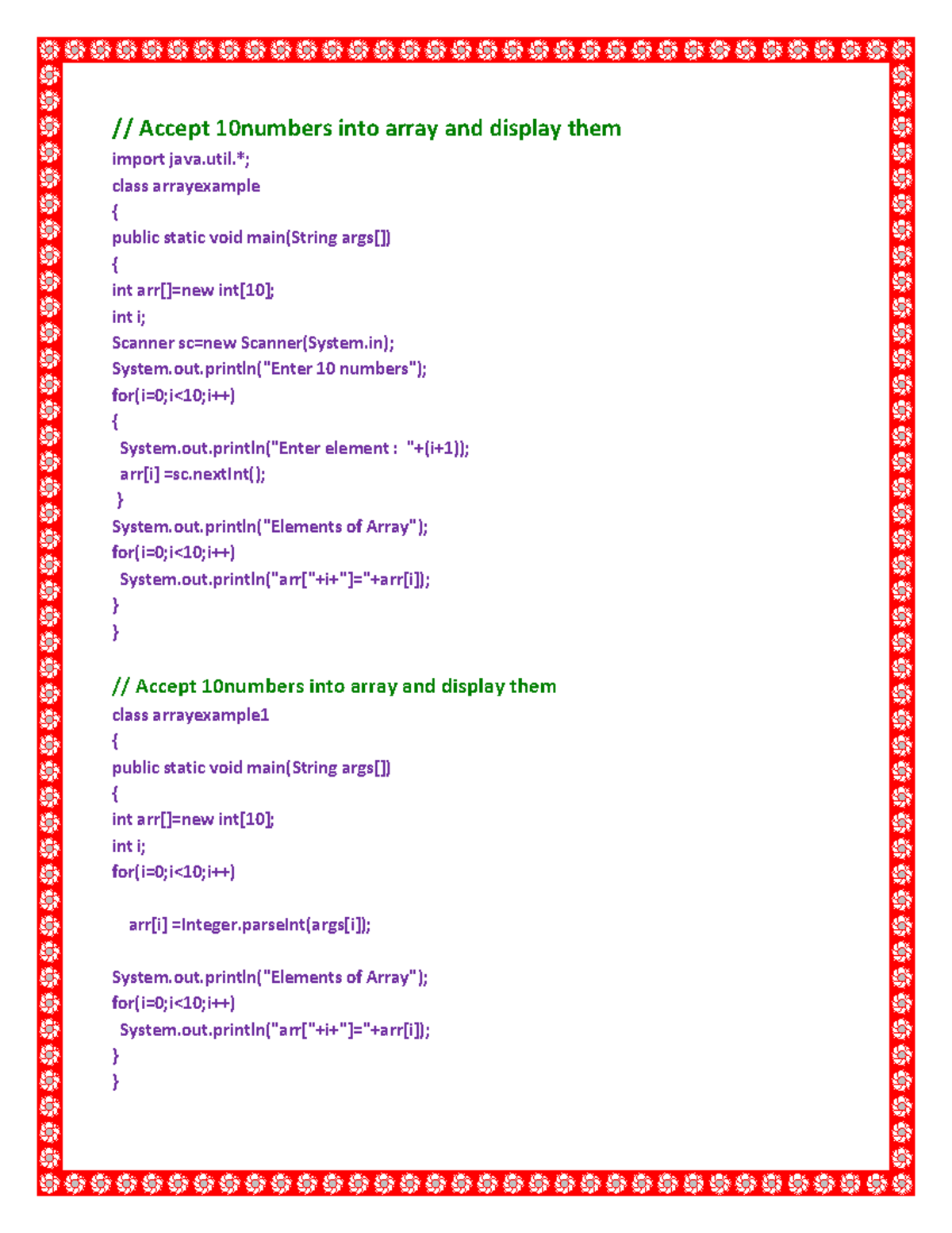 Programs ON Arrays - // Accept 10numbers into array and display them import java.*; class - Studocu