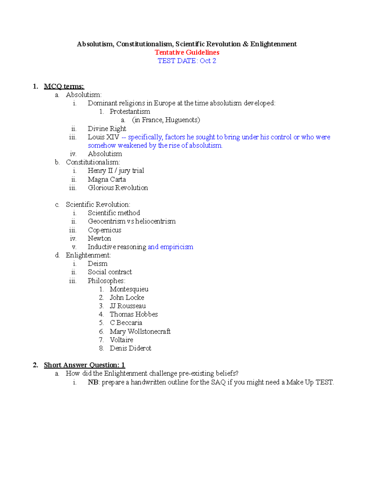 TEST Guidelines: Absolutism, Constitutionalism & Enlightenment (2025 ...