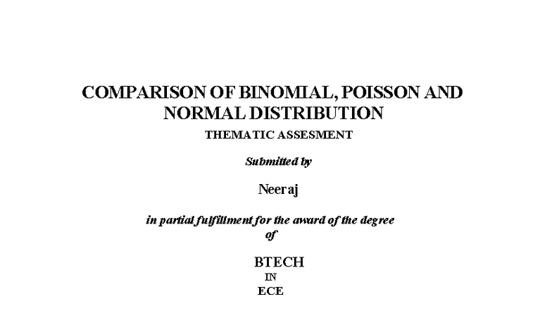 BTECH ECE 3rd Sem Thematic Assessment: Comparing Binomial, Poisson ...
