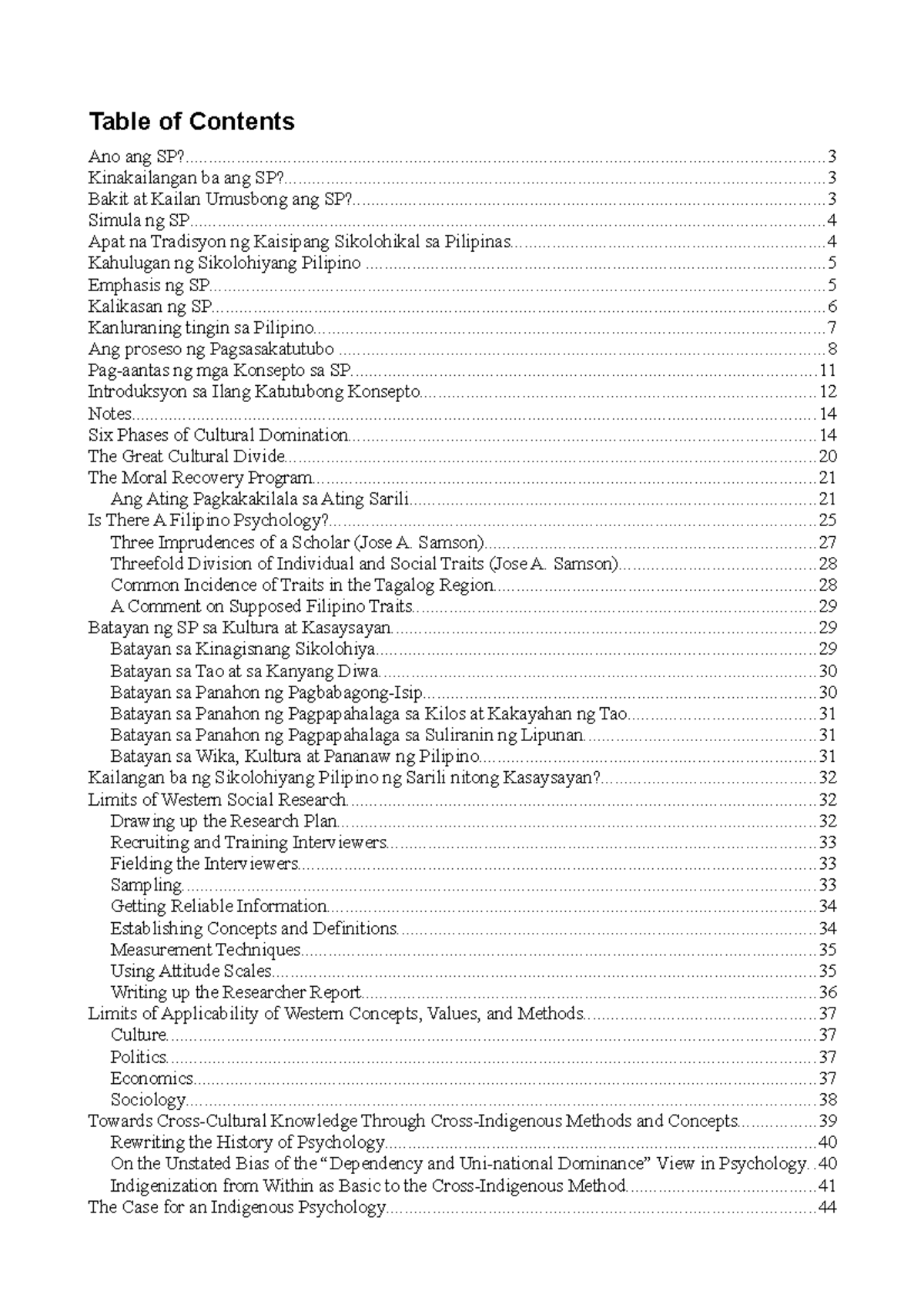 Lecture Notes in Filipino Psychology - Table of Contents Ano ang - Studocu